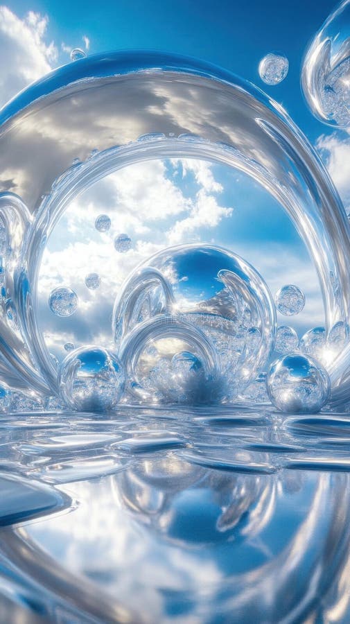 Exploring Reflective Spheres in a Sky: Abstract Digital Art of Shiny ...