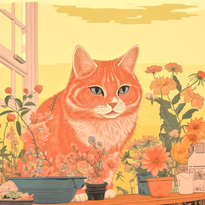 Exploring Risograph Aesthetics in Cat Form Stock Illustration ...