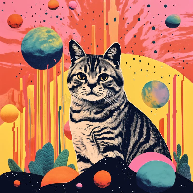 Exploring Risograph Aesthetics in Cat Form Stock Illustration ...