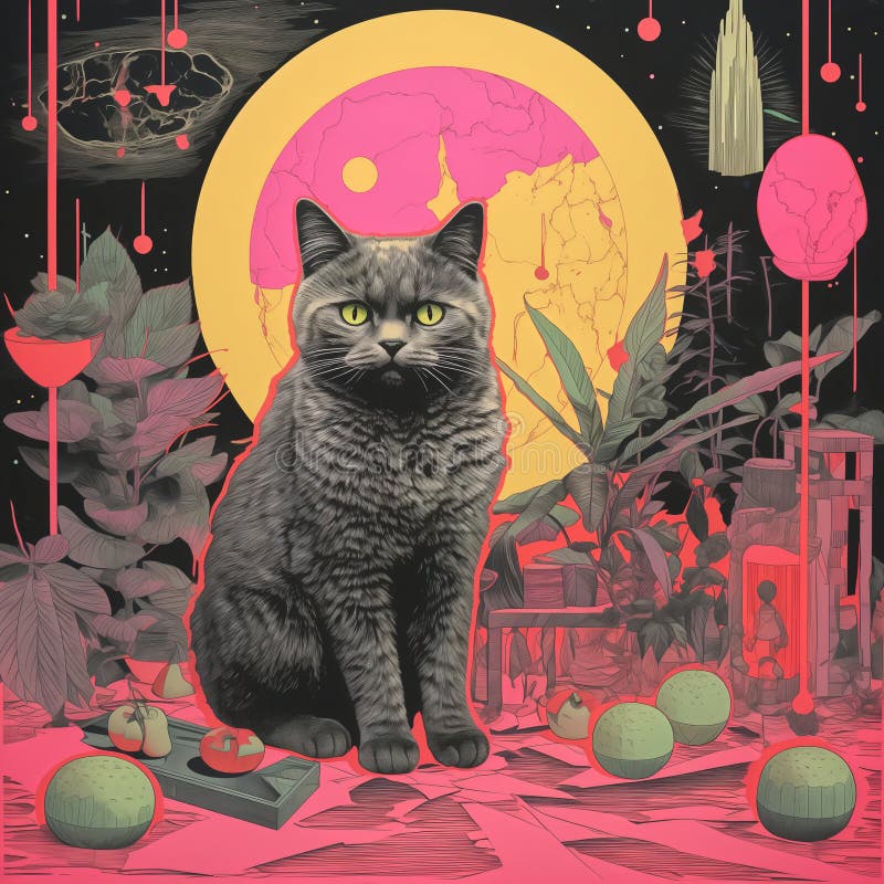 Exploring Risograph Aesthetics in Cat Form Stock Illustration ...