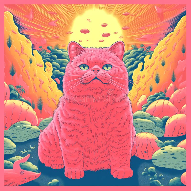 Exploring Risograph Aesthetics in Cat Form Stock Illustration ...