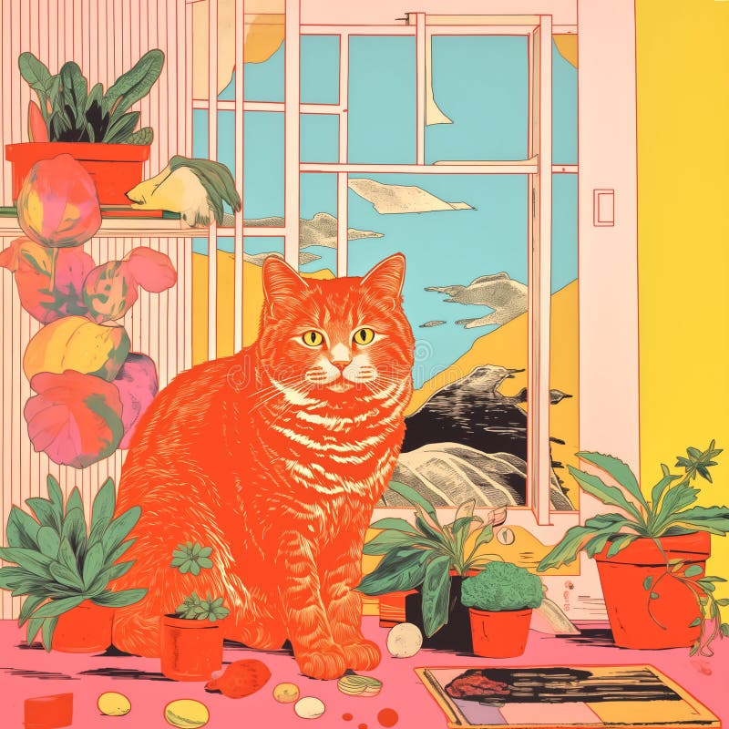Exploring Risograph Aesthetics in Cat Form Stock Illustration ...