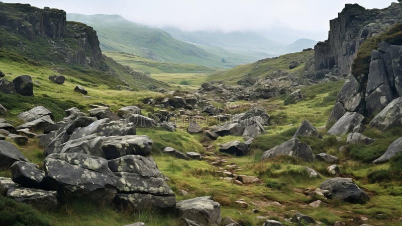 Exploring the Rugged Moor Landscape with Sharp Boulders Stock ...