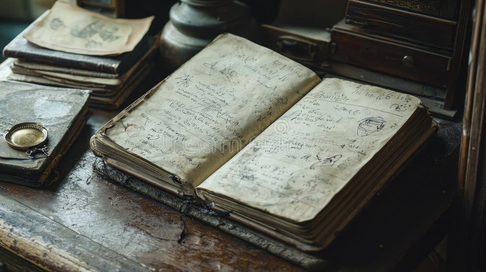 Exploring a Rustic Journal with Sketches and Notes Cozy Workspace ...