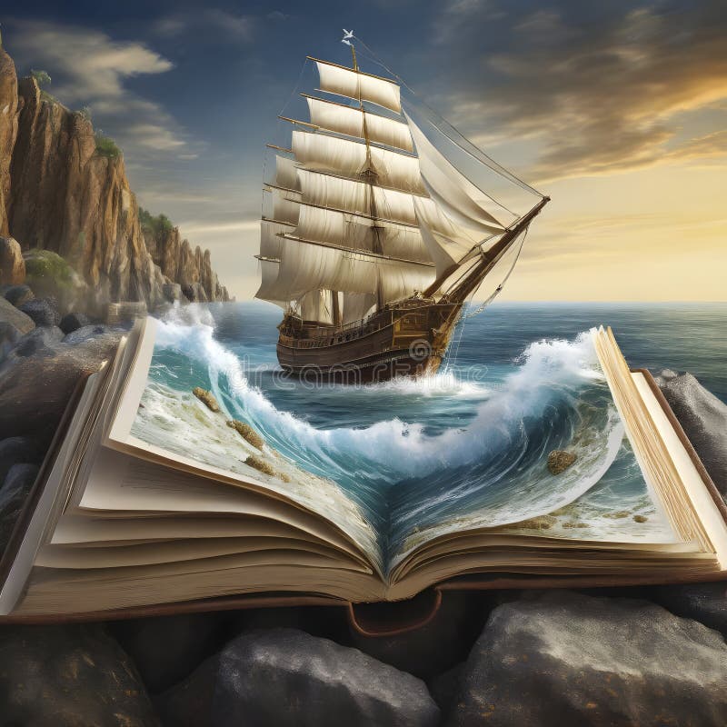 Exploring a Sailing Ship S Odyssey Across the Pages. Stock Image ...