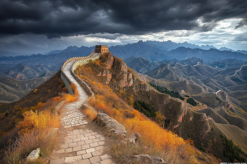 Exploring the Scenic Paths of the Great Wall during a Dramatic Autumn ...