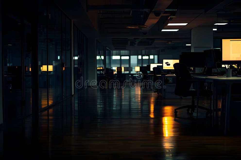 Exploring the Serene Ambiance of an Empty Office at Night, a Visual ...