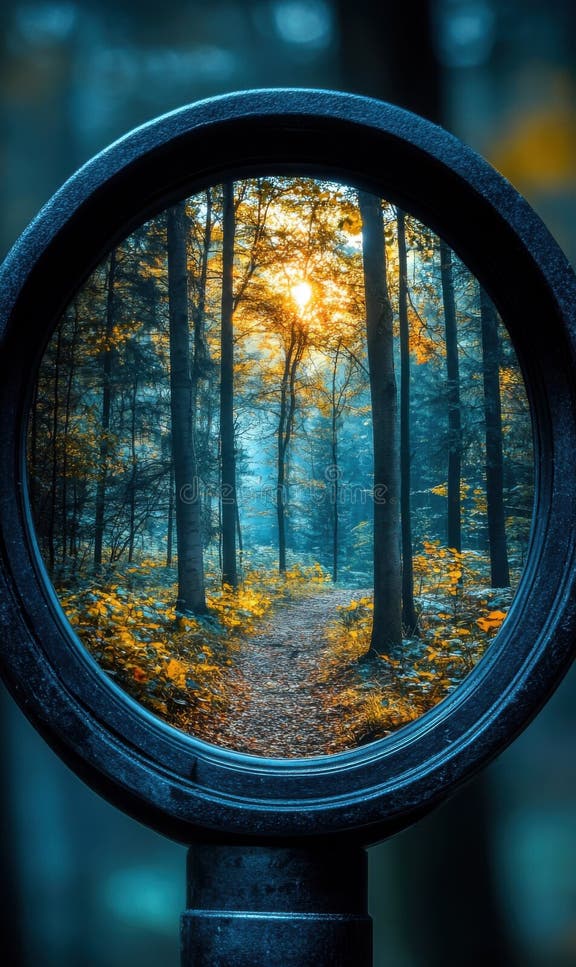Exploring a Serene Forest Pathway Framed by a Circular View Stock Image ...