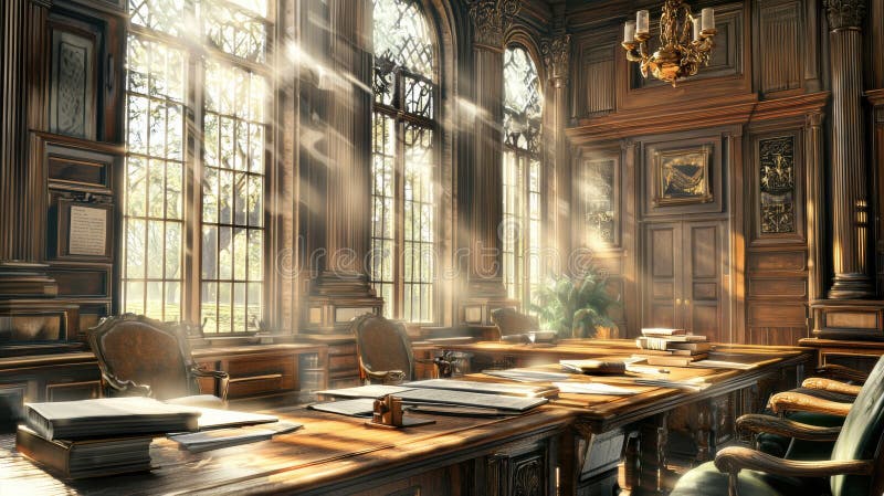 Exploring the Serenity of a Justice-Themed Workspace Featuring a Clock ...