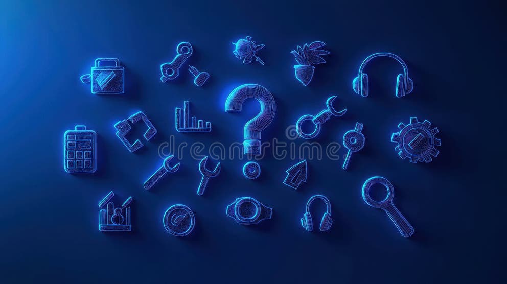Exploring a Set of Glowing Blue Icons for Enhanced Technical Support ...
