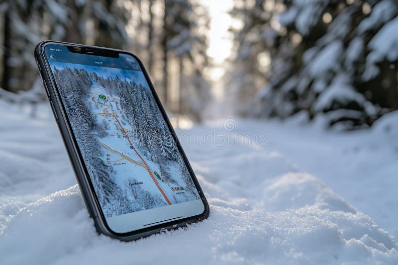 Exploring Snowy Forest Trail Interactive Map Mobile Device Stock Photos ...