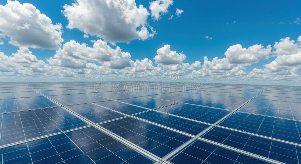 Exploring Solar Energy with Vast Array of Solar Panels Under Cloudy Sky ...
