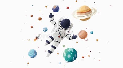 Exploring Solar System Planets with Astronaut in Outer Space Stock ...