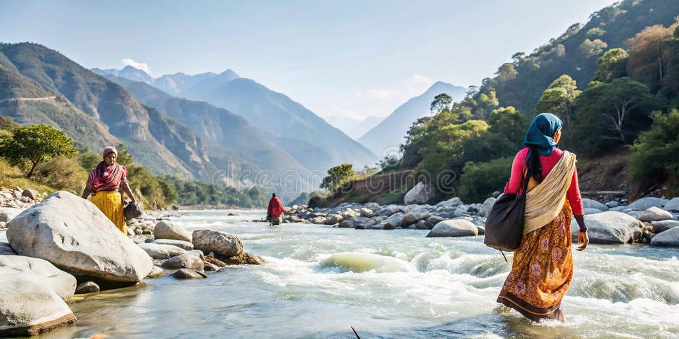 Ganges River Source Trek India Stock Illustration - Illustration of ...