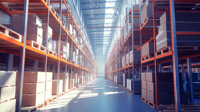 Exploring a Spacious Production Warehouse with High Shelving Systems ...