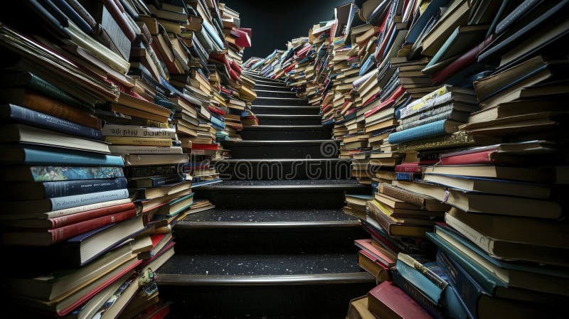 Exploring a Staircase of Books Library Photography Cozy Environment Low ...