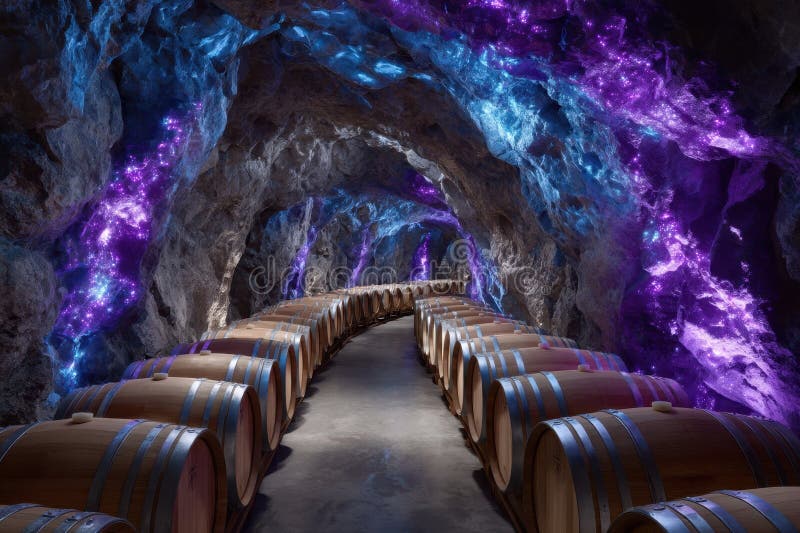 Exploring a Stunning Wine Cellar with Illuminated Rock Formations in a ...