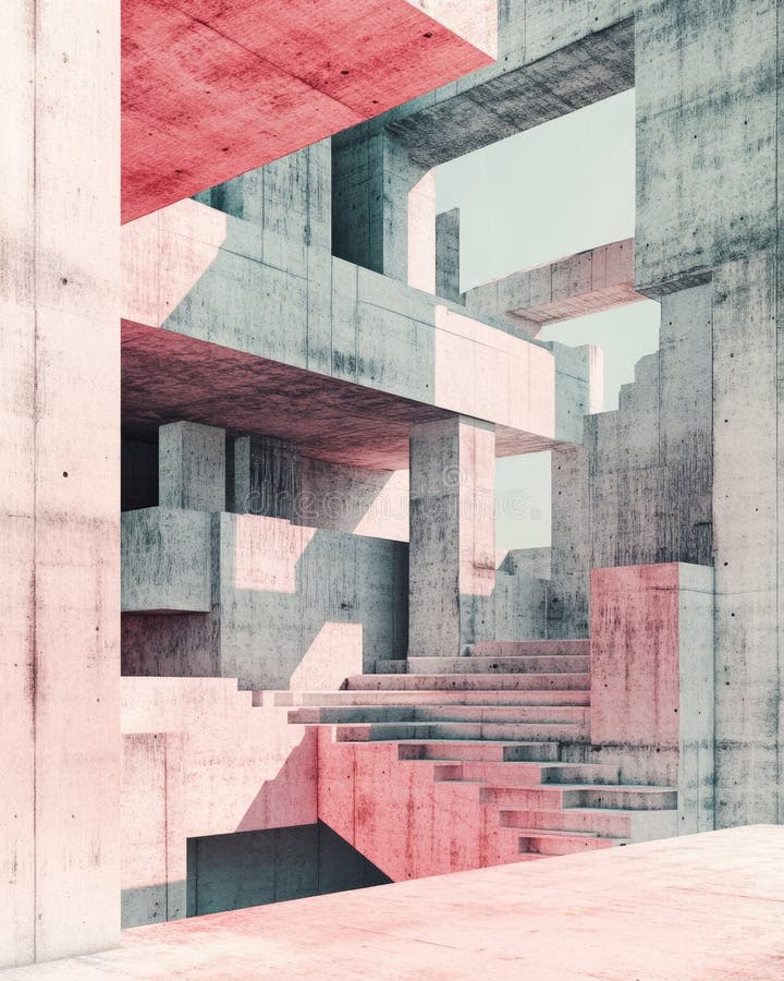 Exploring a Surreal Neo Brutalist Architectural Structure with Abstract Geometric Forms Stock ...