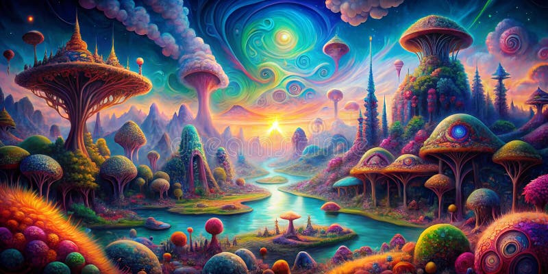 Exploring Surreal Psychedelic Landscapes a Trippy DMT LSD and ...