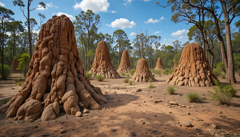 Exploring Termite Mounds in Australian Outback Landscape Under Sunny ...