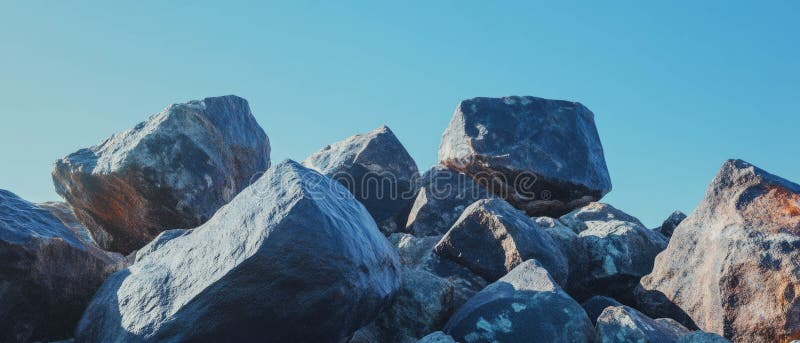 Exploring the Textures and Sizes of Large Boulders Against a Clear Blue ...