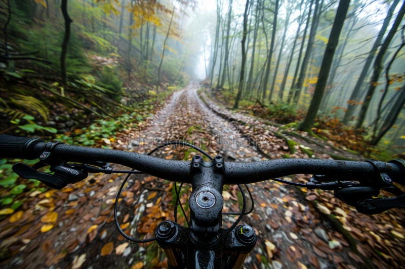Exploring a Trail in the Forest on a Mountain Bike Stock Photo - Image ...