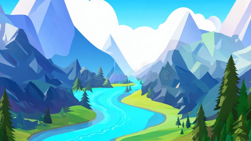 Exploring a Tranquil River Valley Surrounded by Majestic Mountains and Lush Greenery in Daylight ...