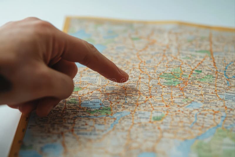 Exploring Travel Destinations Hand on Map Focused Planning Indoor Setting Close-up View Stock ...