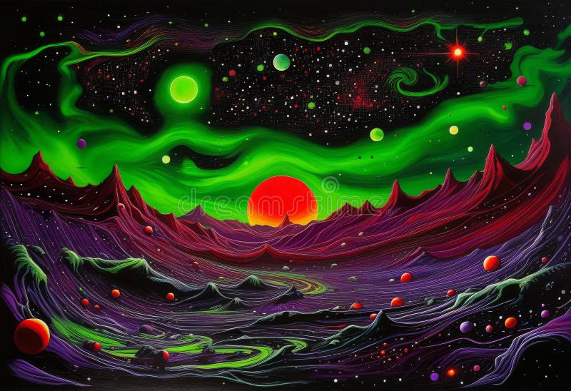Exploring the Twisted Cosmos in Acrylic Stock Illustration ...