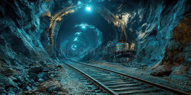 Exploring an Underground Mine with Tracks and Industrial Equipment in a ...