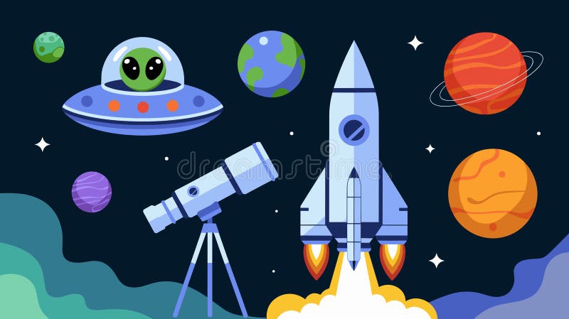 Exploring the Universe: a Whimsical Cosmic Adventure Stock Vector ...