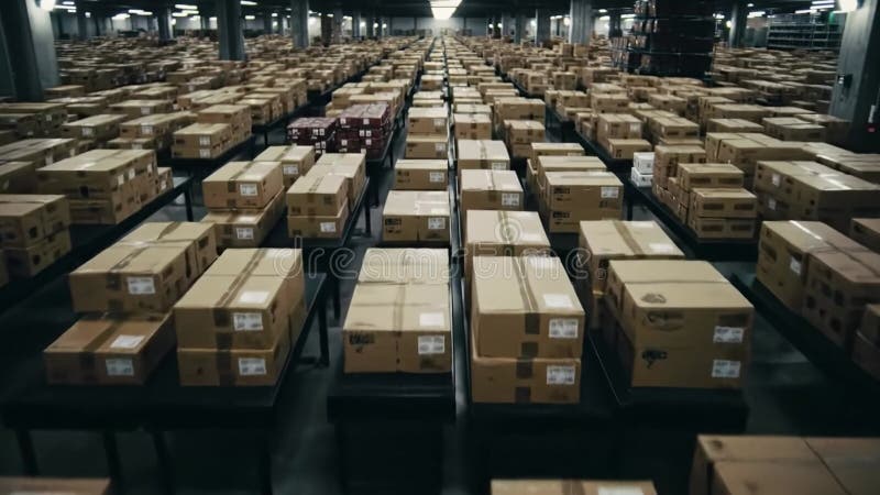 Exploring a Vast Distribution Center Filled with Numerous Packages ...
