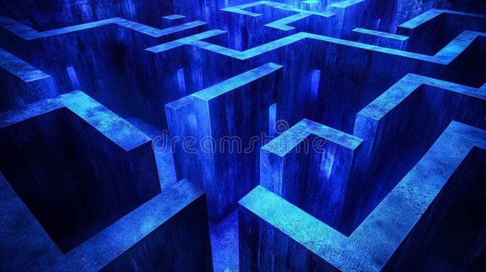 Exploring a Vast Sci-fi Brutalist Labyrinth Illuminated by Neon Blue ...