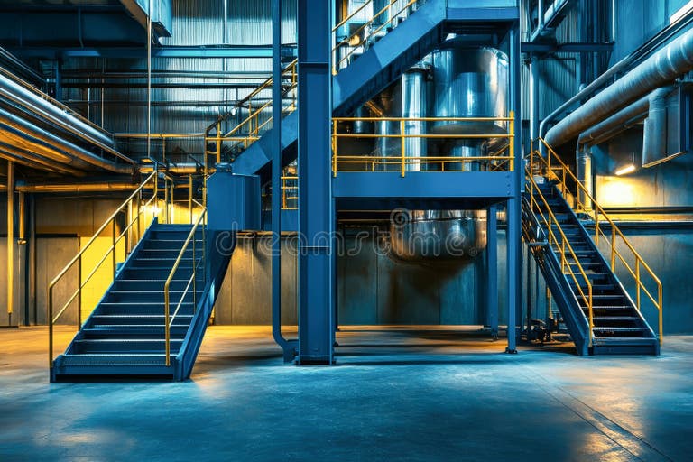 Exploring the Vibrant Blue Interior of a Waste Processing Plant with ...