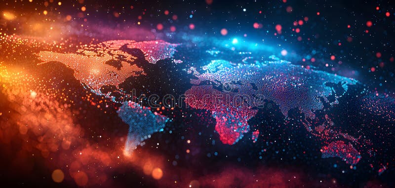 Exploring a Vibrant 3D Digital Map Illuminated by Colorful Dots Stock ...