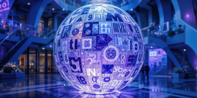 Exploring a Vibrant Digital Globe Installation in a Modern Lobby Stock ...