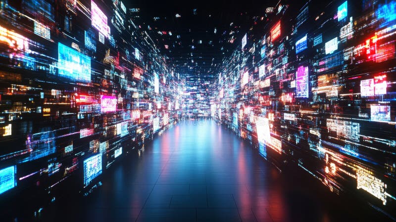 Exploring a Vibrant Digital Landscape with Colorful Light Patterns and ...