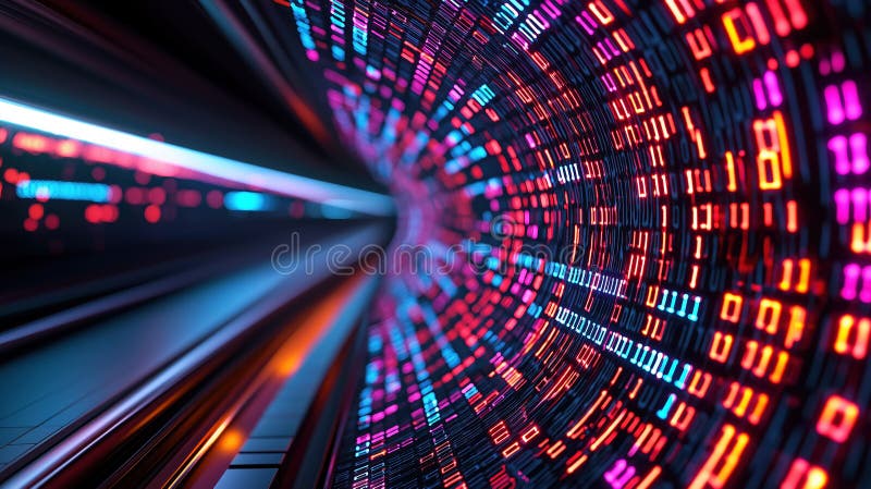 Exploring a Vibrant Digital Tunnel with Vivid Light Patterns Stock ...