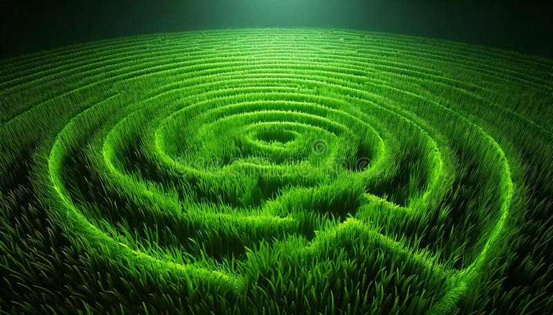 Exploring a Vibrant Green Maze Formed by Neon Grass Patterns Under Soft ...