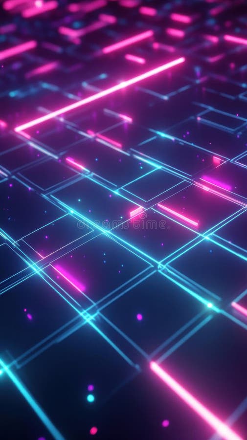 Exploring Vibrant Neon Grid, a Digital Art Journey Stock Illustration ...