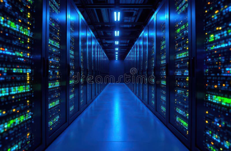 Exploring Vibrant Technology Data Center Glowing Blue Lights Stock ...