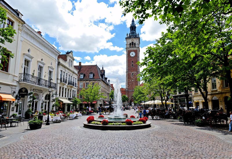 Exploring a Vibrant Town Square in Germany with a Historical Clock ...