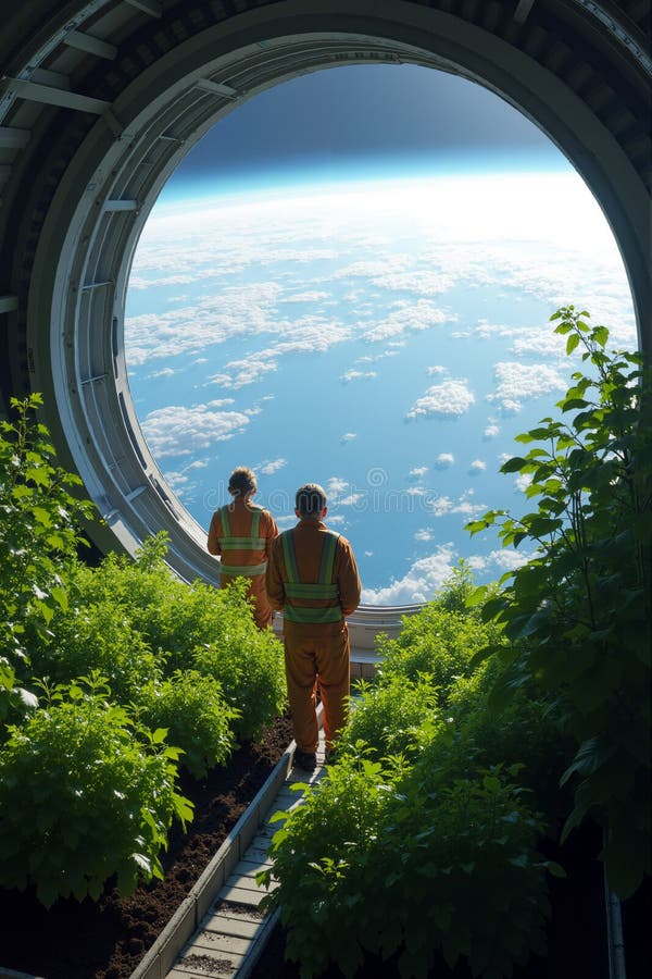 Exploring the View from a Space Station with Greenery Growing Inside ...