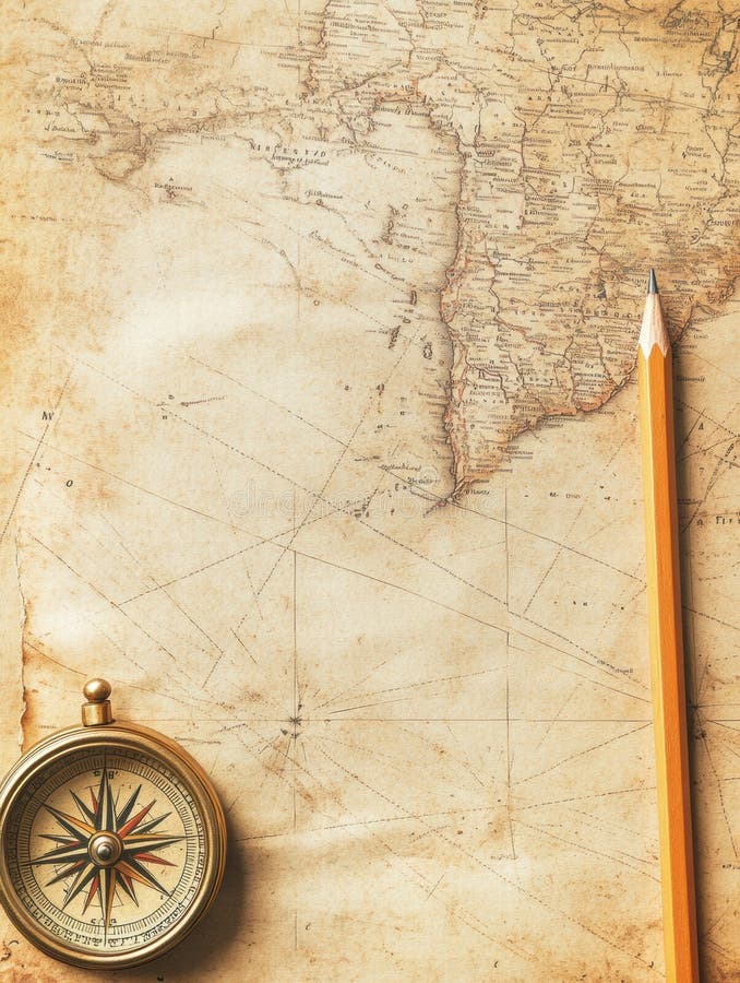 Exploring Vintage Maps with Compass and Pencil for Adventure and ...