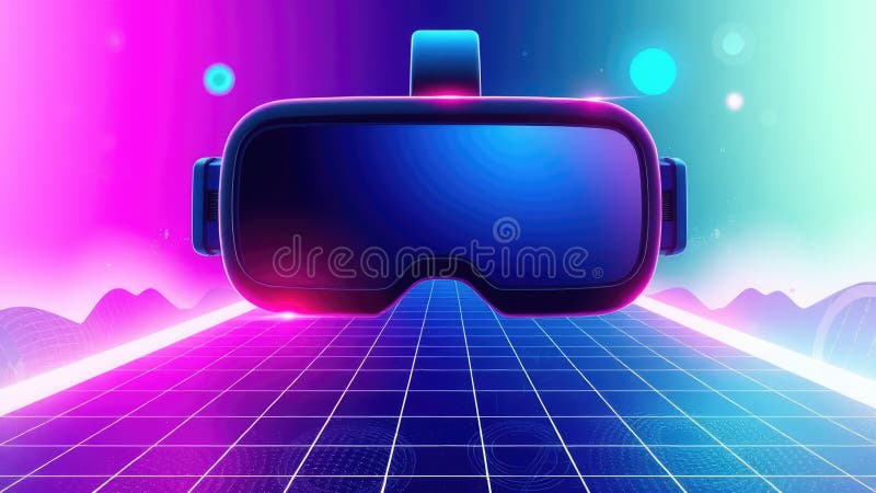 Exploring Virtual Reality with Futuristic Goggles in a Neon Landscape ...