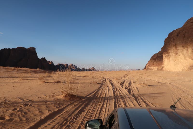 Exploring the Wadi Rum Desert with a Off-road Vehicle, Jordan Stock ...