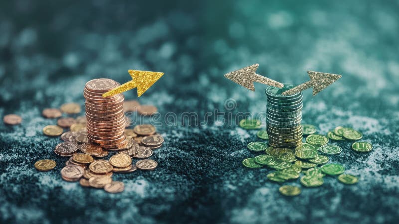 Exploring Wealth Growth through Financial Charts and a Pile of Coins ...