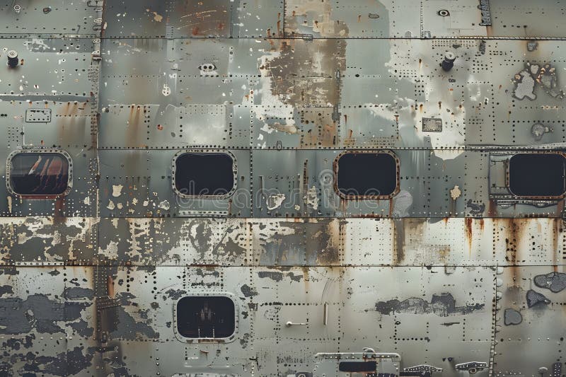 Exploring the Weathered Metal Panels and Rivets of an Aircraft Fuselage ...