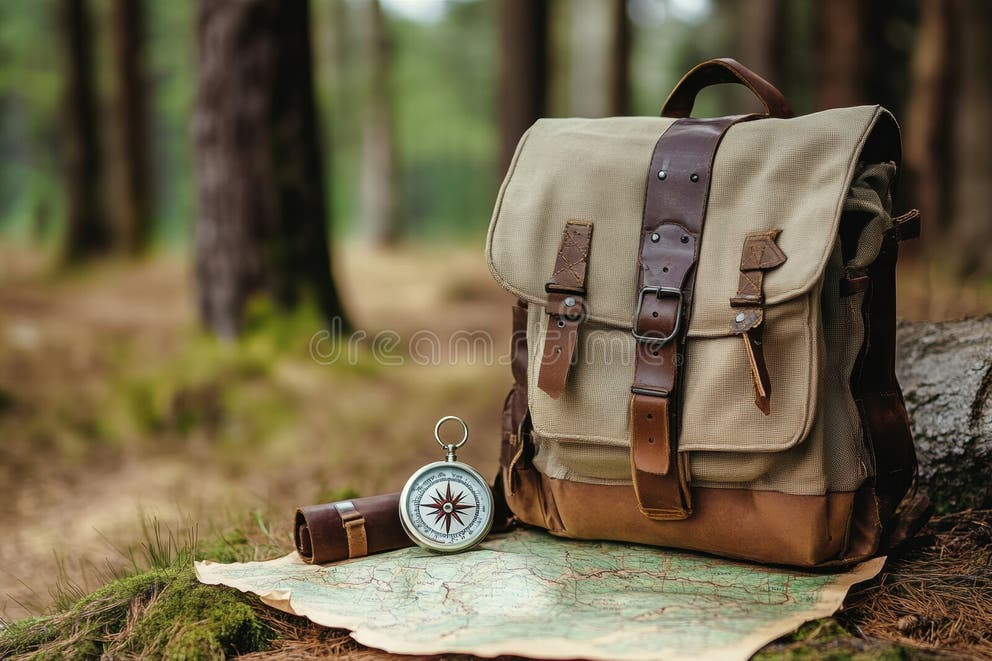 Exploring the Wilderness with a Backpack Compass and Map Surrounded by ...