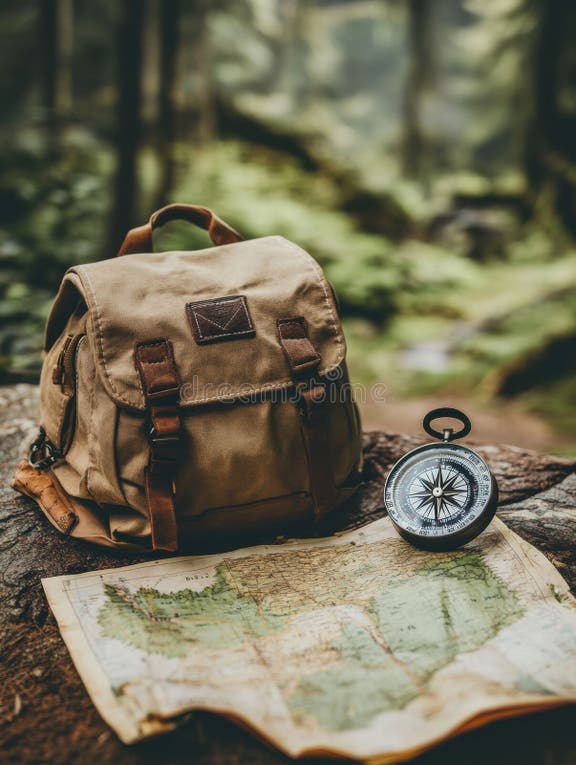 Exploring the Wilderness with a Backpack, Compass, and Map Under the ...